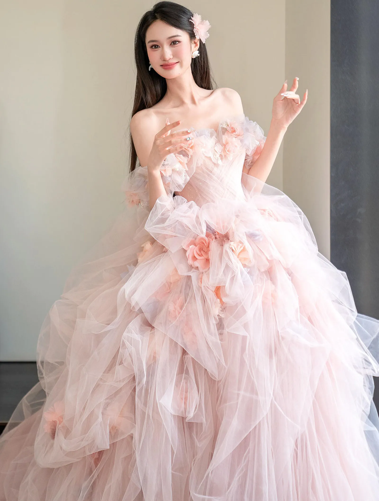 Romantic Burgundy Tulle Prom Evening Dress Long Ball Gown – FloraShe