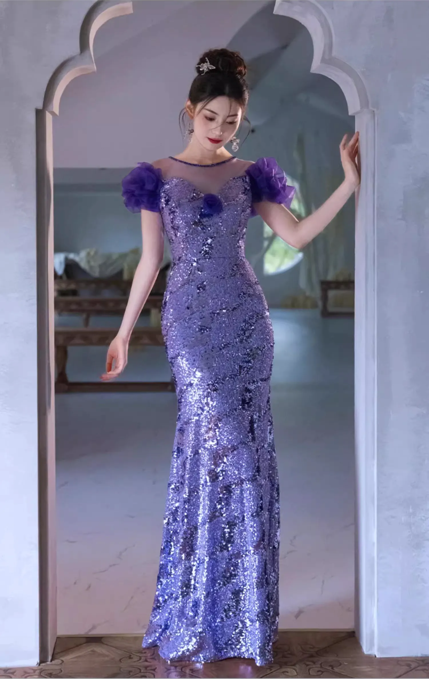 Luxury Purple Sequin Mermaid Fishtail Special Occasion Evening Dress ...