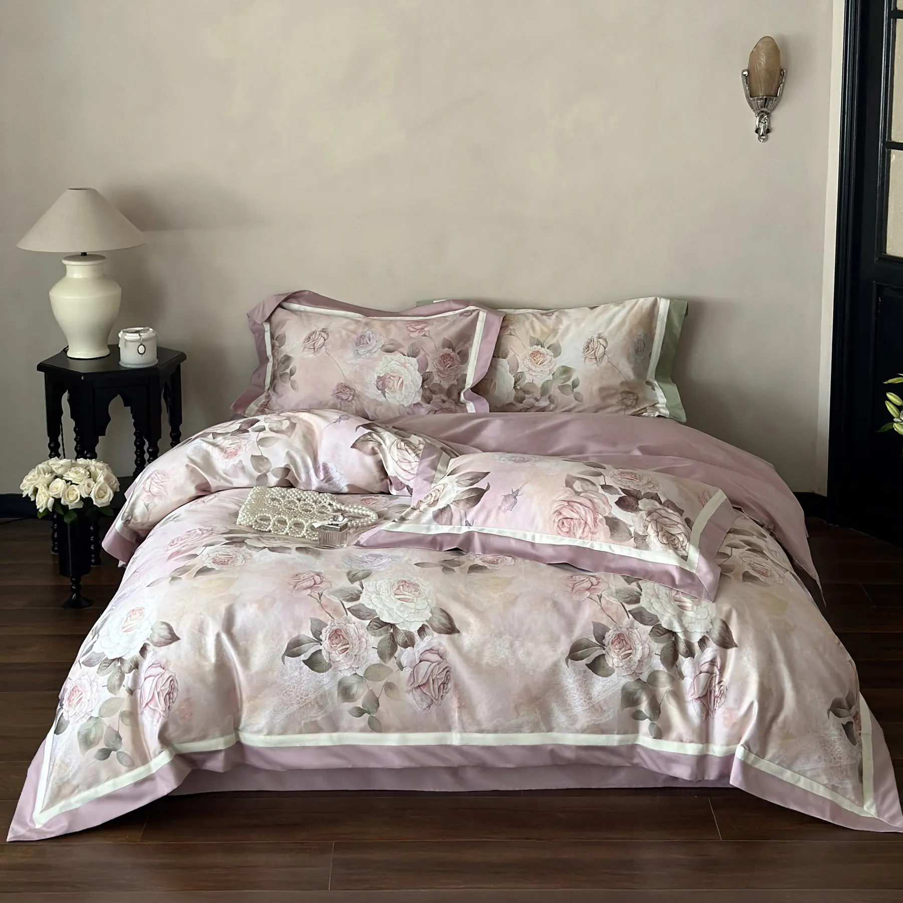 100S Long Staple Cotton Floral Digital Print Zipper Closure Bed Sheets ...