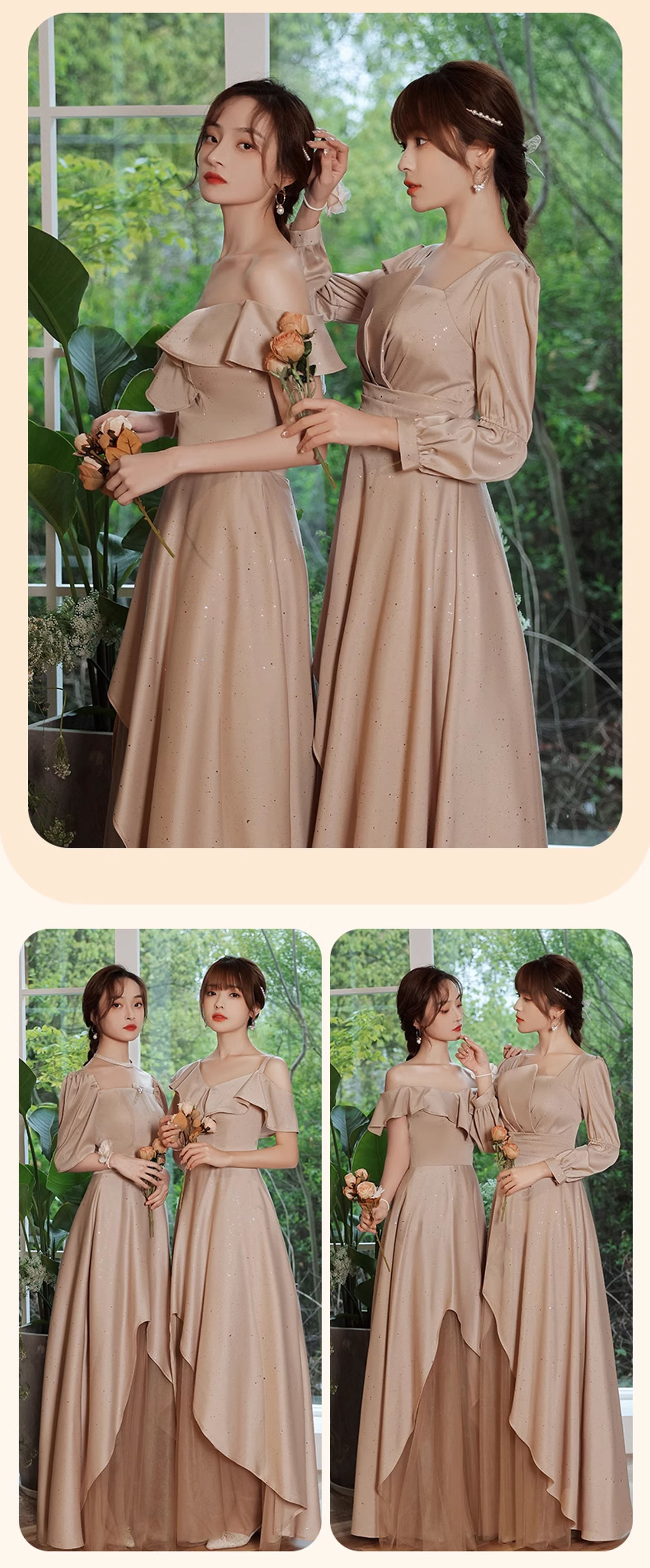 Chic Khaki Irregular Hem Bridesmaid Dress Formal Party Long Gown - FloraShe