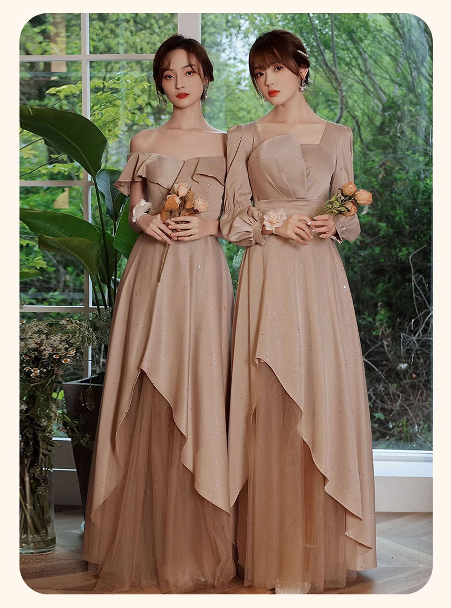 Chic Khaki Irregular Hem Bridesmaid Dress Formal Party Long Gown - FloraShe