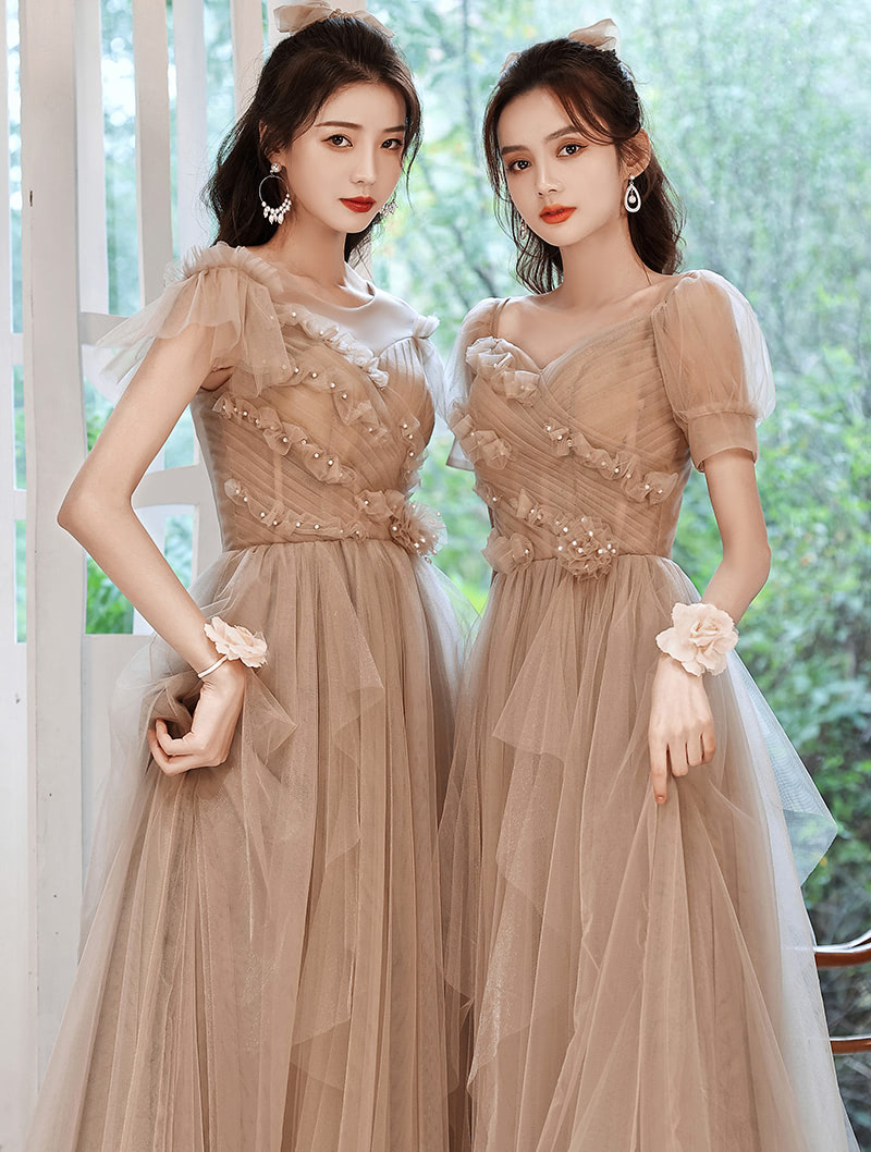 Romantic Female Tulle Wedding Banquet Bridesmaid Long Dress – FloraShe