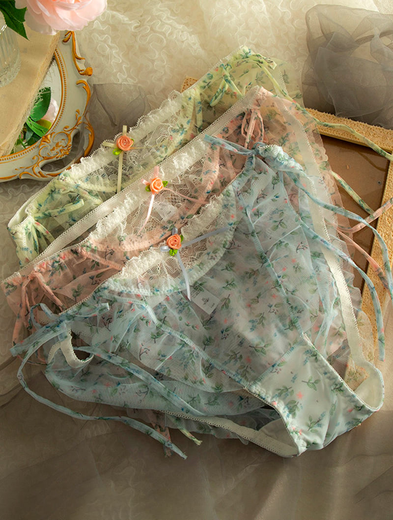 Aesthetic Cottagecore Floral Printed Tulle Underwear Briefs FloraShe Aesthetic Cottagecore Floral Printed Tulle Underwear Briefs FloraShe