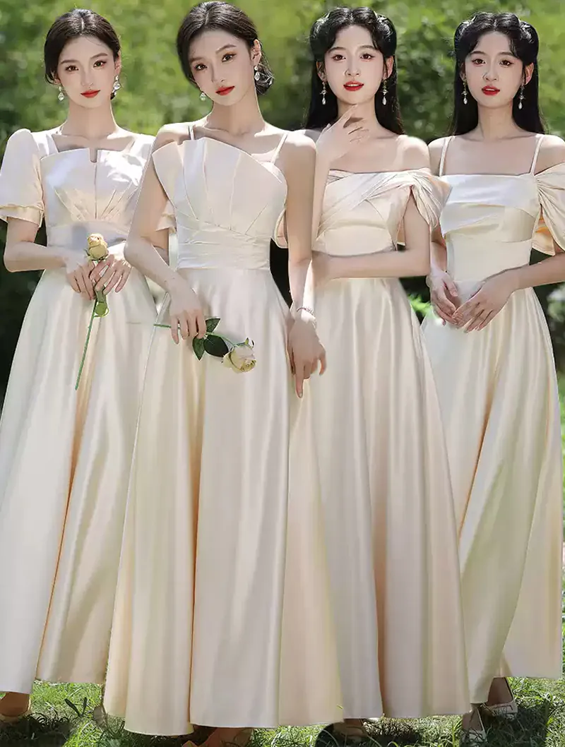 Simple Champagne Wedding Guest Satin Bridesmaid Homecoming Dress – FloraShe