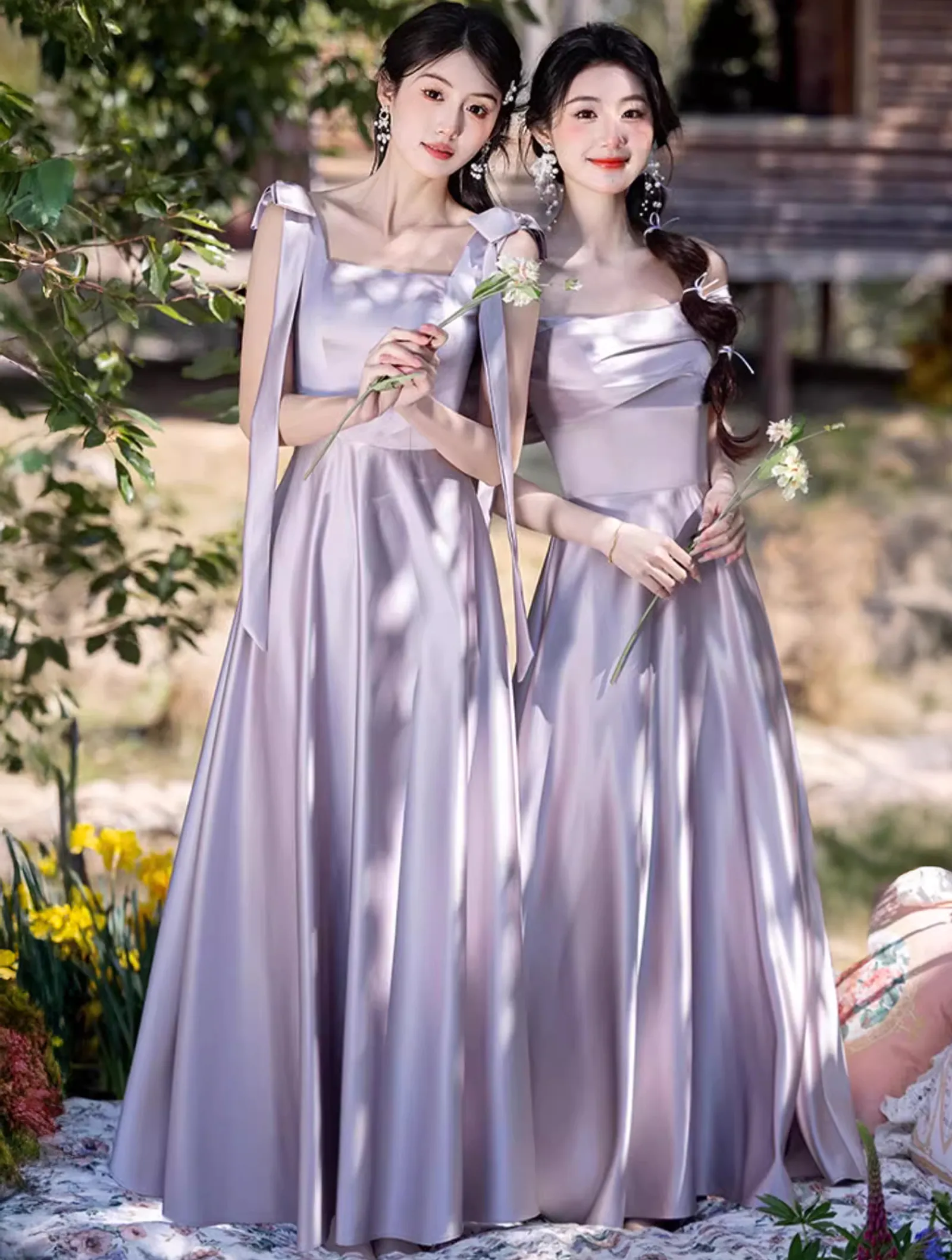Sweet Purple Satin Wedding Party Bridesmaid Dress Evening Gown - FloraShe