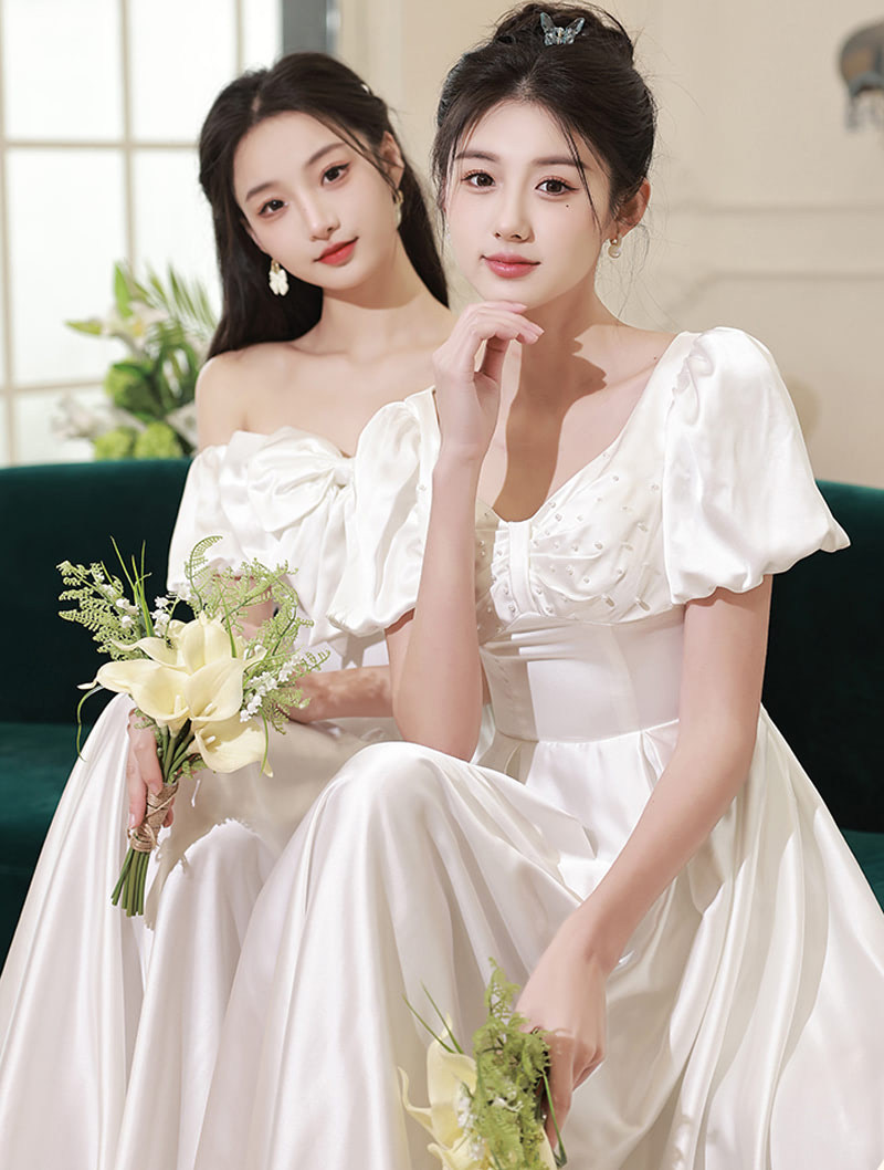 Sweet White Satin Wedding Party Dress Homecoming Evening Gown – FloraShe