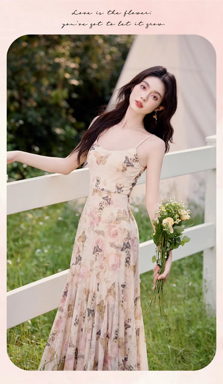 Aesthetic Slim Fit Fishtail Flowy Skirt Slip Dress with Knit Cardigan ...