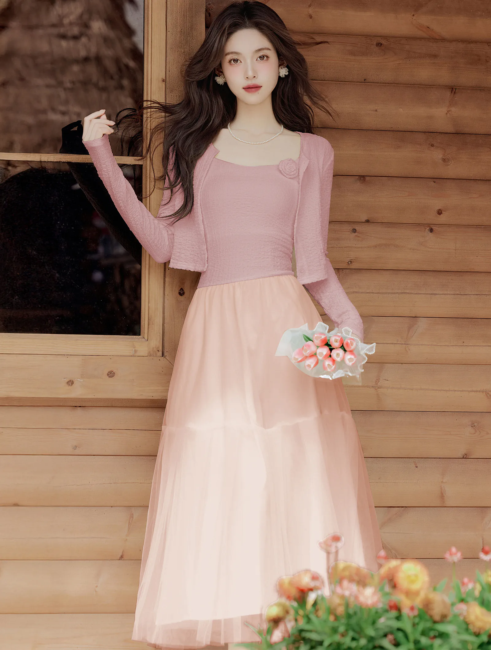 Modest Sweet Pink Cami Dress with Cardigan Summer Work Casual Outfit ...