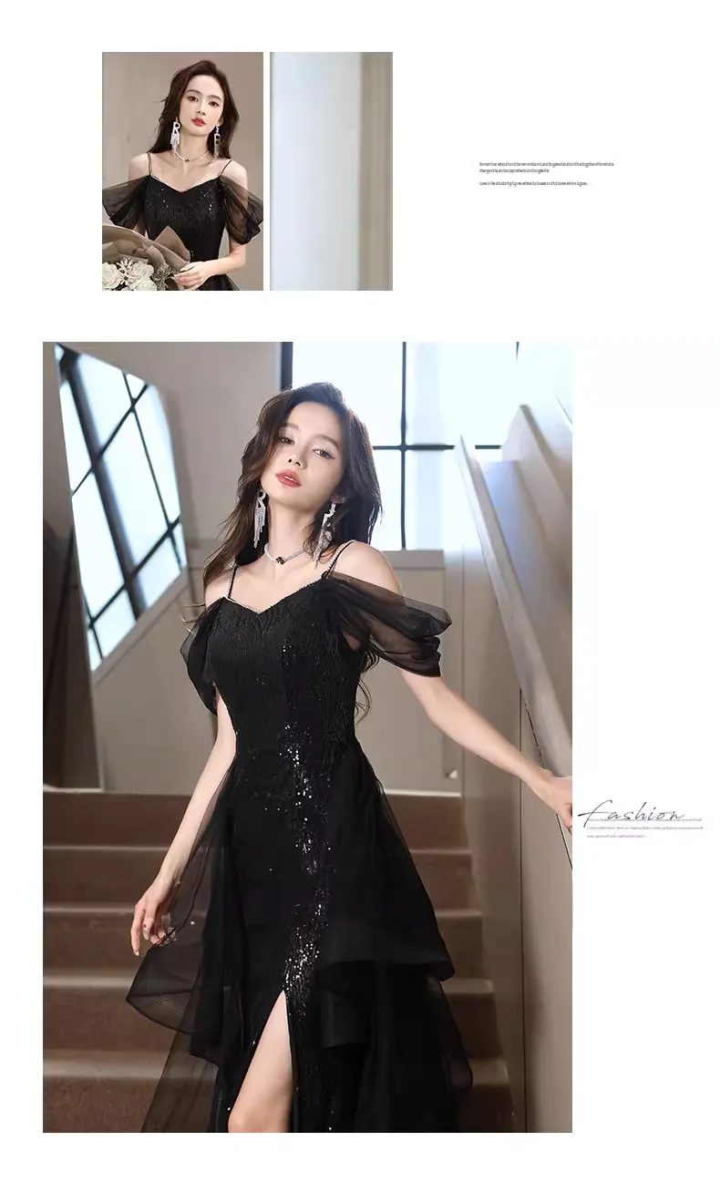 A-Line Black Split Cocktail Party Long Dress Sexy Formal Evening Gown ...