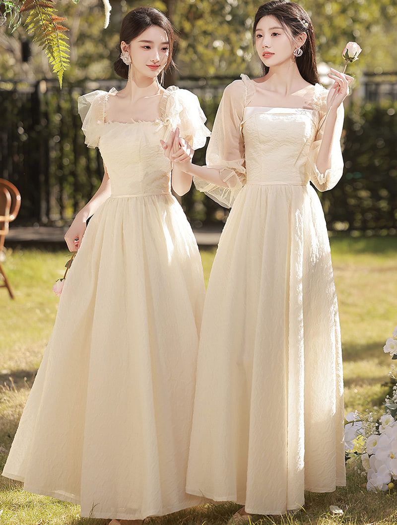 Simple Champagne Bridesmaid Long Dress Party Homecoming Ball Gown ...