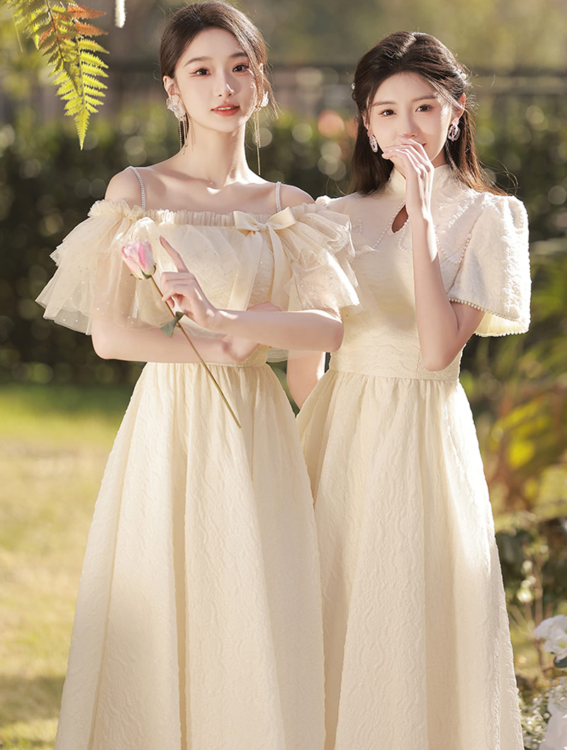 Simple Champagne Bridesmaid Long Dress Party Homecoming Ball Gown ...