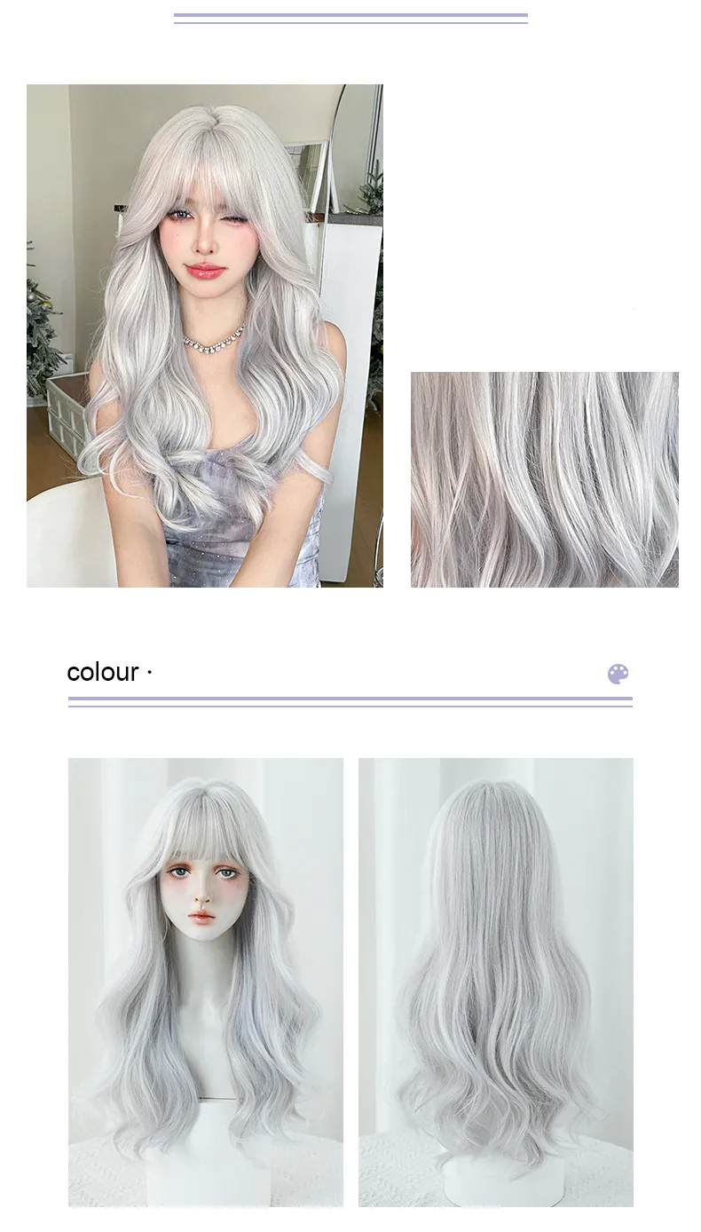 Classy Silver Synthetic Party Cosplay Halloween Costume Long Wavy Wig ...
