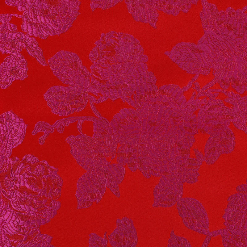 Classic Rose Red Flower Nylon Textile Brocade Jacquard Apparel Fabric ...
