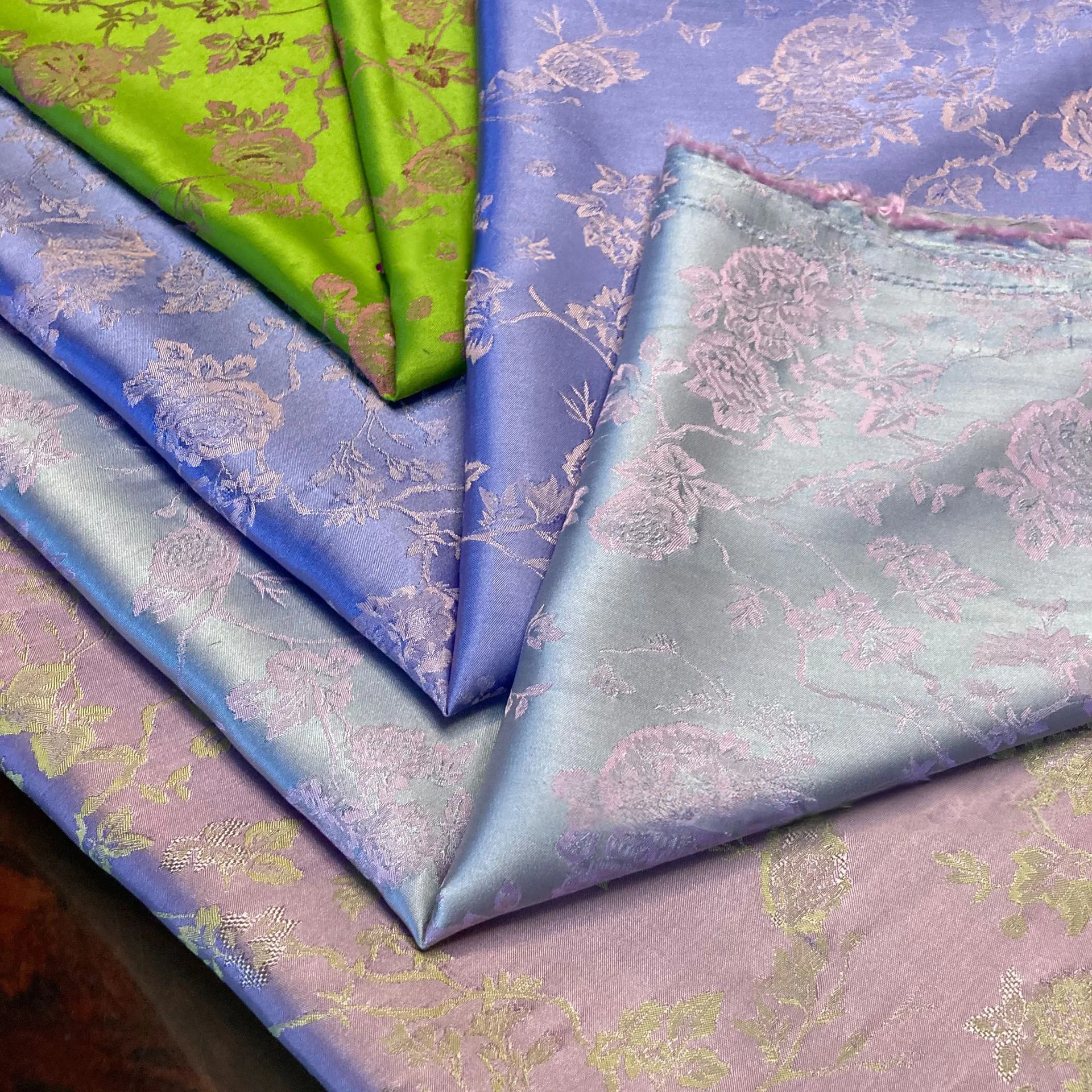 Dual Color Jacquard Satin Crafts Fabric with Flower Branch Pattern ...