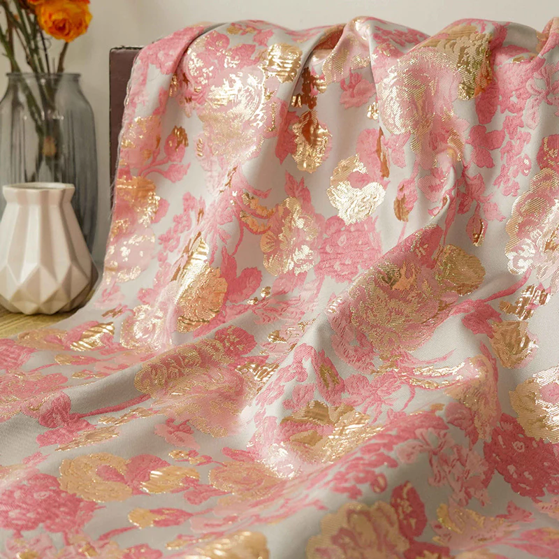 Fashion Gold Thread Embossed Flowers Pattern Arts DIY Crafts Fabric ...