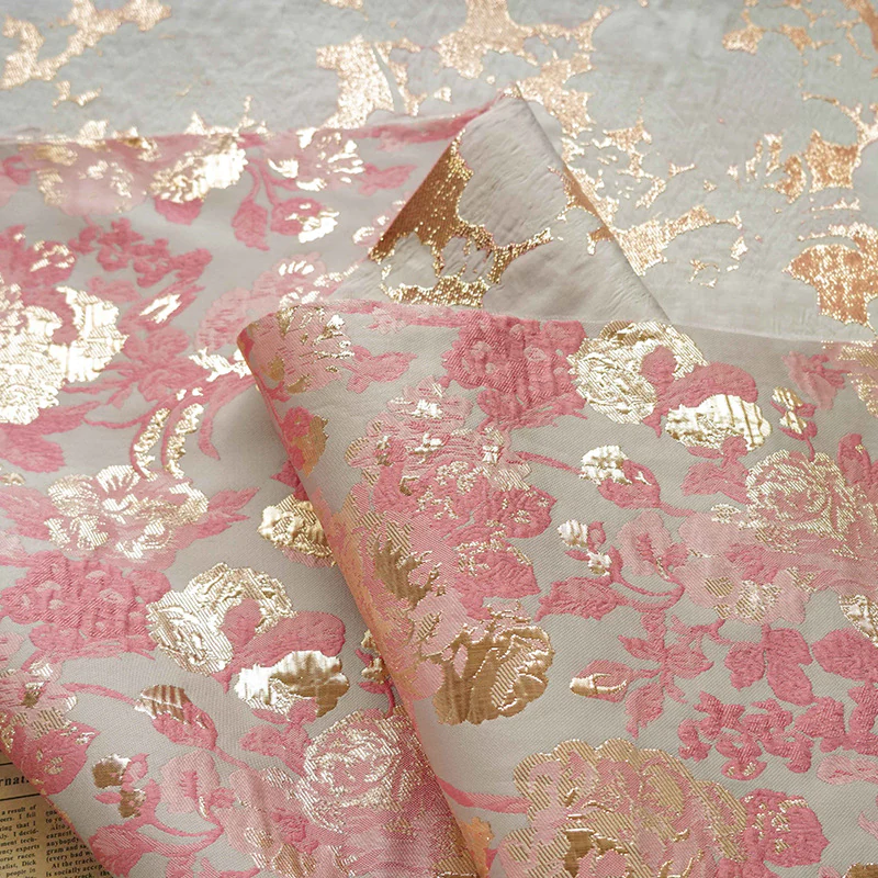 Fashion Gold Thread Embossed Flowers Pattern Arts DIY Crafts Fabric ...