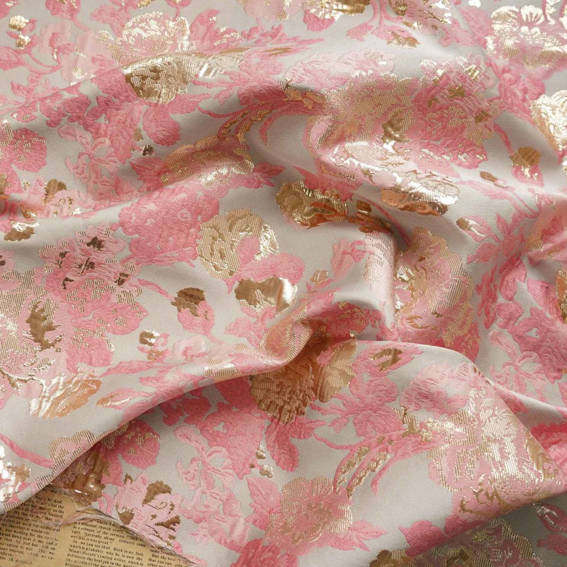 Fashion Gold Thread Embossed Flowers Pattern Arts DIY Crafts Fabric ...