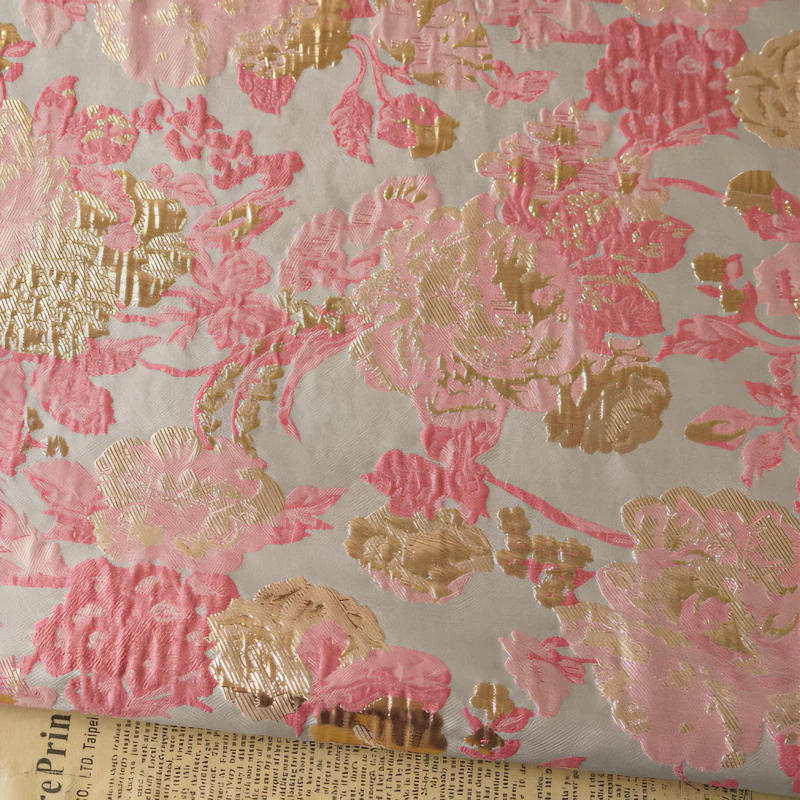 Fashion Gold Thread Embossed Flowers Pattern Arts DIY Crafts Fabric ...