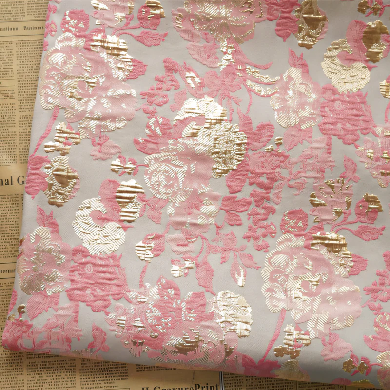 Fashion Gold Thread Embossed Flowers Pattern Arts DIY Crafts Fabric ...