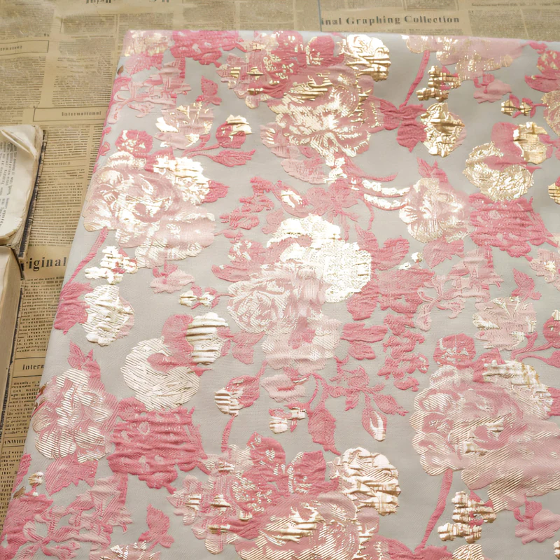 Fashion Gold Thread Embossed Flowers Pattern Arts DIY Crafts Fabric ...