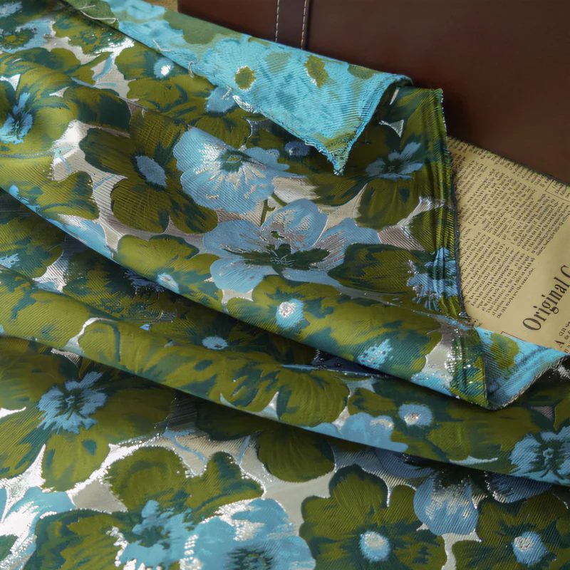Fashion Green Floral Pattern Jacquard Sewing Crafting Decoration Fabric ...