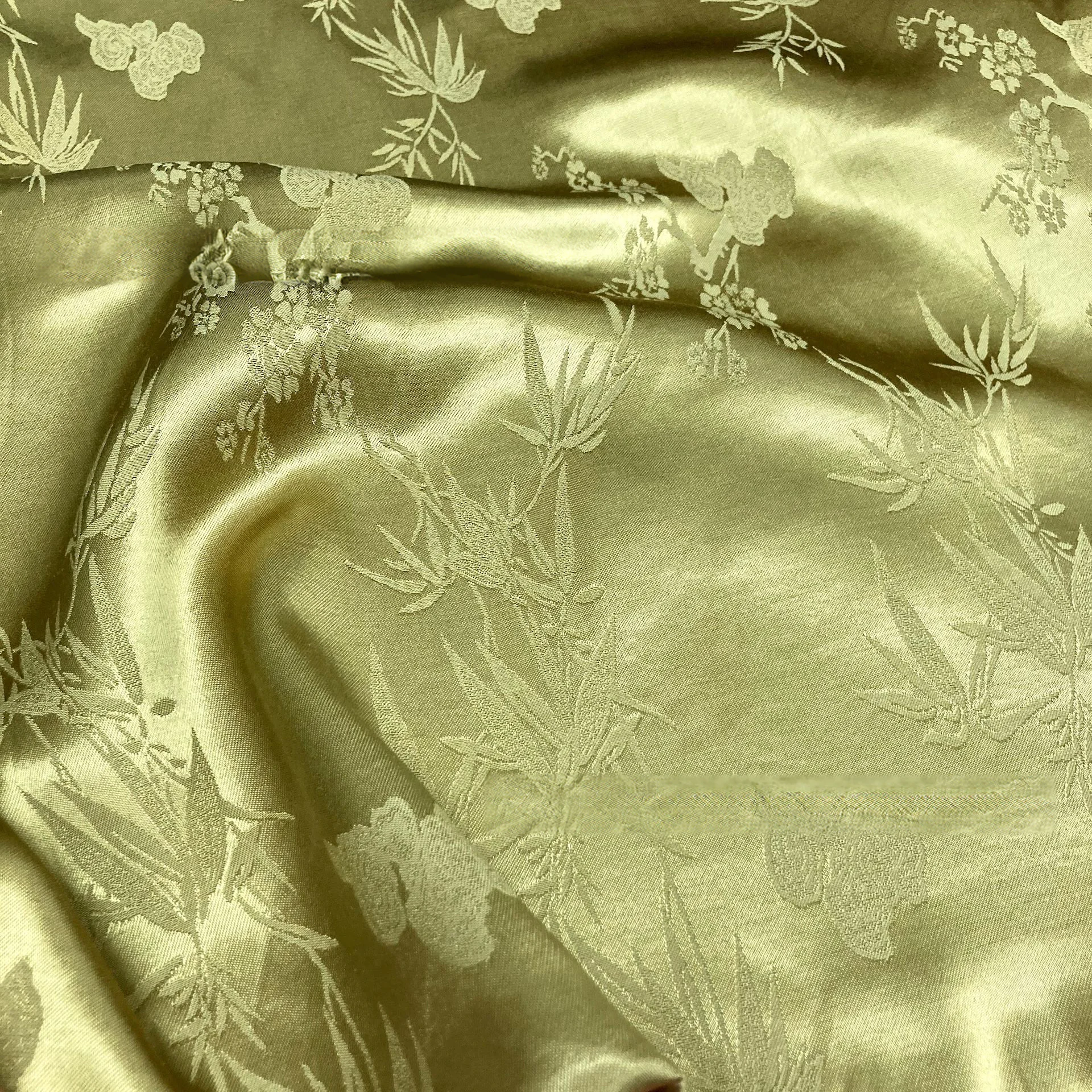 Satin Smooth Brocade Jacquard Fabric with Bamboo Leaf Patterns – FloraShe