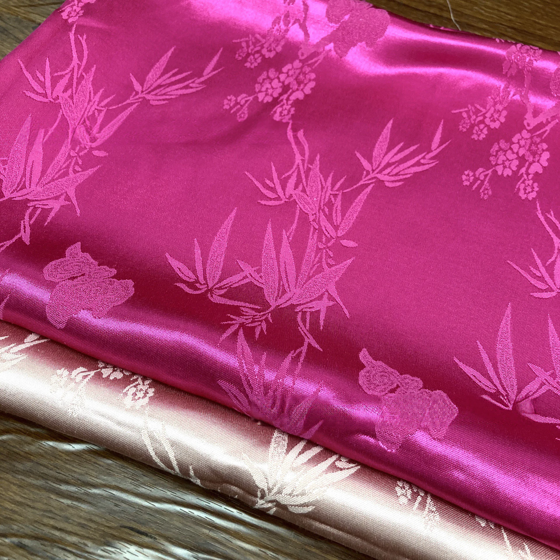 Satin Smooth Brocade Jacquard Fabric with Bamboo Leaf Patterns – FloraShe
