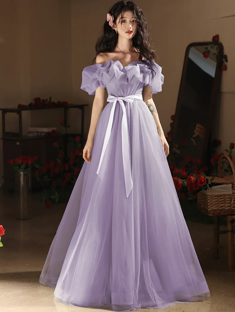 Purple Tulle Formal Prom Evening Maxi Dress Graduation Gown Outfits ...