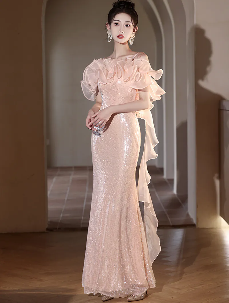 Chic Pink Off the Shoulder Fishtail Prom Engagement Party Formal Dress ...