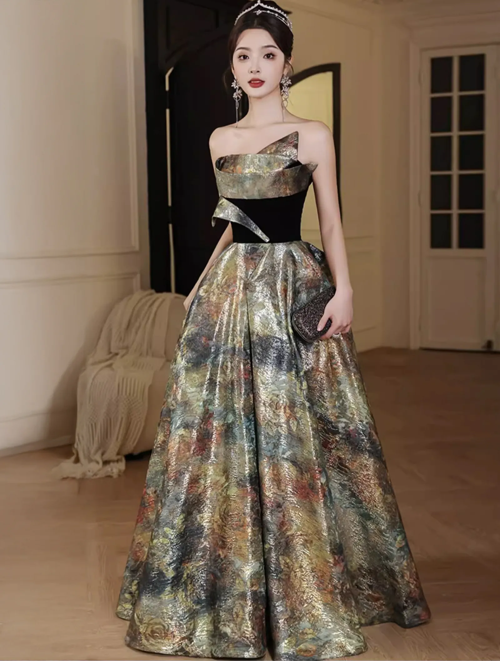 Chic Vintage Green Strapless Prom Maxi Dress Banquet Evening Gown ...