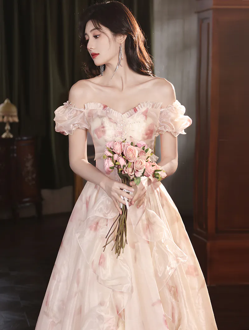 Sweet Square Neck Short Puff Sleeves Ruffle Edge Prom Party Evening ...