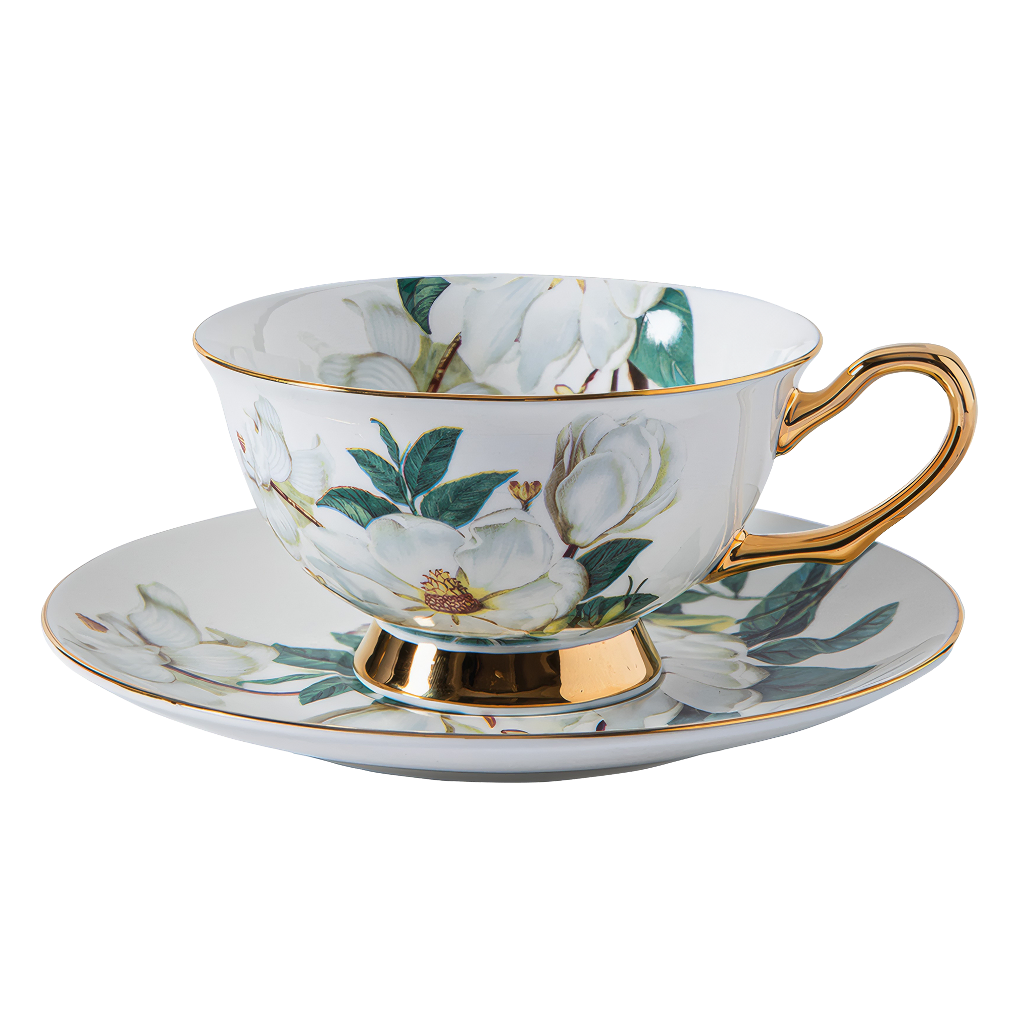 Elegant Camellia Porcelain Cup Saucer Set Floral Afternoon Tea Coffee ...