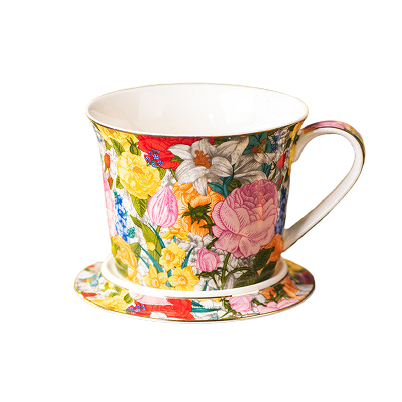Exquisite Floral Ceramic Breakfast Cup Milk Coffee Tea Mug with Lid ...